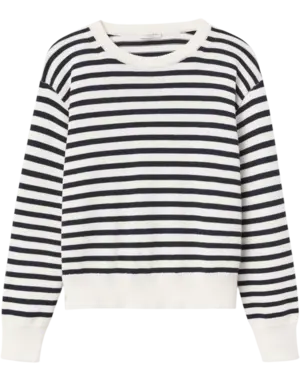 Lafayette 148 New York Petite Stripe Cotton-silk Crewneck Sweater - Cloud/ink