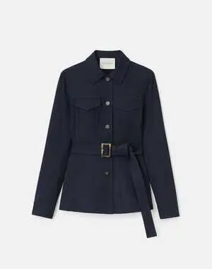 Lafayette 148 New York Plus-size Techno Stretch Twill Belted Shirt Jacket - Blue Ink