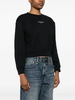 Maison Kitsuné Logo Cotton Cropped Sweatshirt - Black