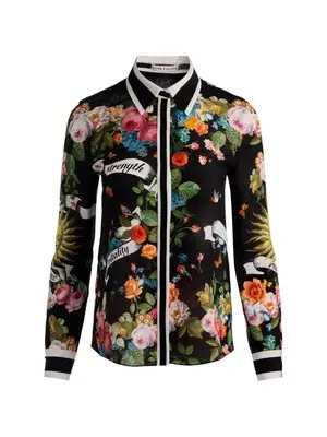 Alice + Olivia Printed Silk Shirt - Black