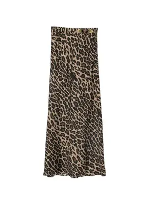 BAZAR DE LUXE Leopard Print Midi Skirt - Brown