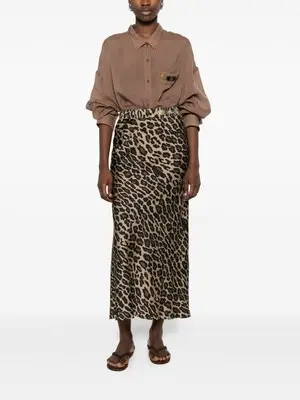 BAZAR DE LUXE Leopard Print Midi Skirt