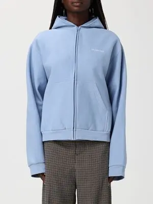 Balenciaga Zip-up Hoodie With Logo Detail - Gnawed Blue