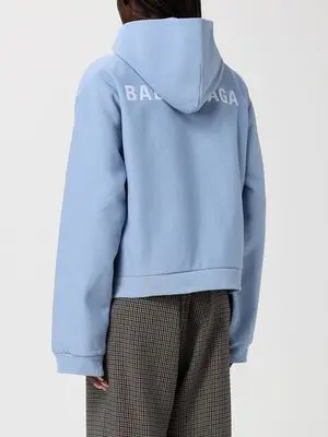 Balenciaga Zip-up Hoodie With Logo Detail - Gnawed Blue