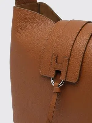 Hogan Grained Leather Hobo Shoulder Bag - Brown