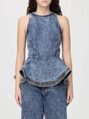 Alaïa Cotton Denim Peplum Top - Gnawed Blue