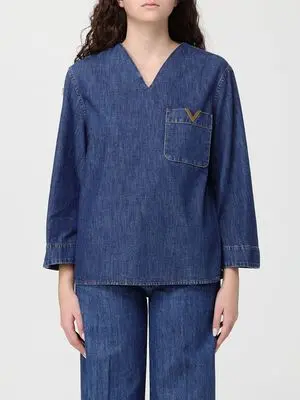 Valentino Garavani Cotton Denim V-neck Blouse - Gnawed Blue