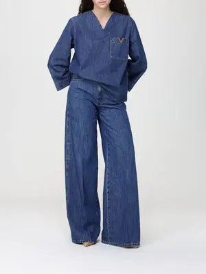 Valentino Garavani Cotton Denim V-neck Blouse - Gnawed Blue