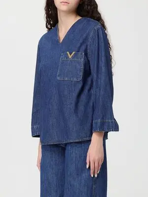 Valentino Garavani Cotton Denim V-neck Blouse - Gnawed Blue
