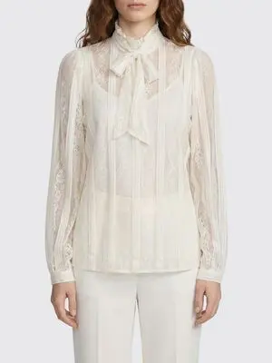 TWINSET Lace Blouse With Sash Neck - Pearl
