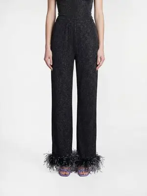 Oseree Lurex Jersey Pants With Feather Embellishments - Black