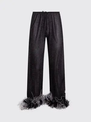 Oseree Lurex Jersey Pants With Feather Embellishments - Black