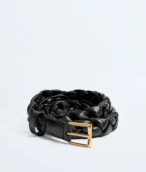BOTTEGA  VENETA Solo Intreccio Leather Belt - Black