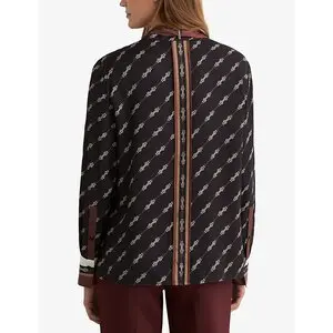 REISS Lydia Tie-neck Chain-print Shirt - Black
