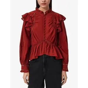 ALLSAINTS Lima Ruffle-neck Cotton-blend Blouse