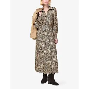 RO&ZO Collared Leopard-print Woven Maxi Dress