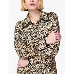 RO&ZO Collared Leopard-print Woven Maxi Dress