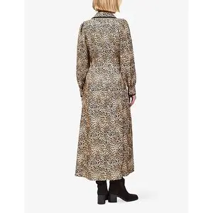 RO&ZO Collared Leopard-print Woven Maxi Dress
