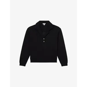 REISS Button-Neck Relaxed-Fit Sweatshirt Black