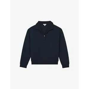 REISS Button-neck Relaxed-fit Sweatshirt - Navy