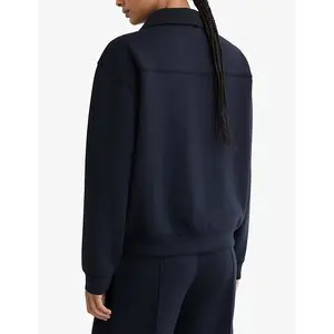 REISS Button-neck Relaxed-fit Sweatshirt - Navy