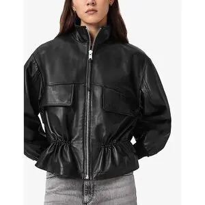 ALLSAINTS Flor Funnel-neck Leather Jacket - Black