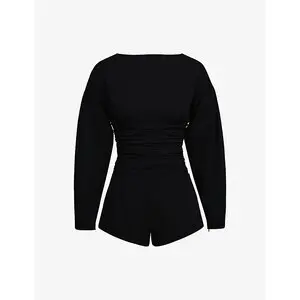 House Of Cb Elisetta Long-sleeved Crepe Playsuit - Black