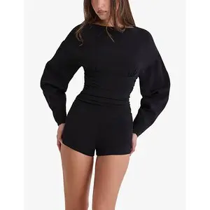 House Of Cb Elisetta Long-sleeved Crepe Playsuit