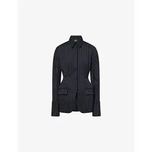 MUGLER Pinstripe Hourglass Wool-blend Jacket - Navy White