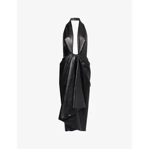 Givenchy Draped Backless Leather Midi Dress - Black
