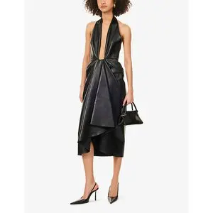 Givenchy Draped Backless Leather Midi Dress