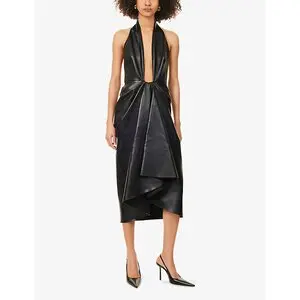 Givenchy Draped Backless Leather Midi Dress