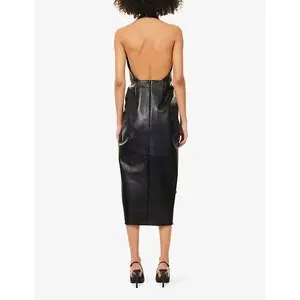 Givenchy Draped Backless Leather Midi Dress