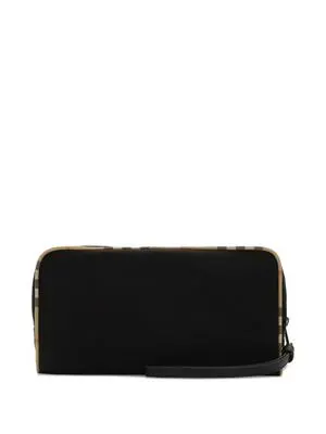 Burberry Check Trimmed Travel Pouch With Leather Wrist Strap