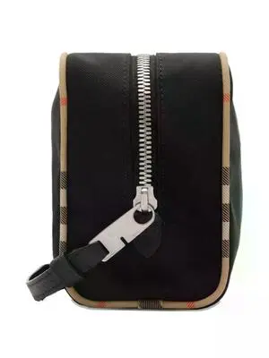 Burberry Check Trimmed Travel Pouch With Leather Wrist Strap