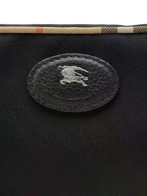 Burberry Check Trimmed Travel Pouch With Leather Wrist Strap