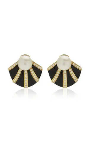 FOR FUTURE REFERENCE VINTAGE Vintage 1980's Pearl, Enamel And Diamond Earrings - Black