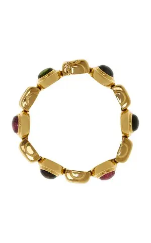 FOR FUTURE REFERENCE VINTAGE 1980's Tourmaline And Tanzanite Cabochon Bracelet - Gold