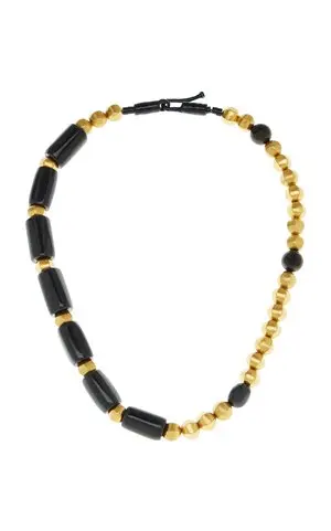 LISA EISNER 22k Yellow Gold Jade & Gold Bead Necklace - Black