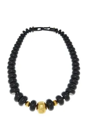 LISA EISNER 22k Yellow Gold Jet Beaded Necklace - Black
