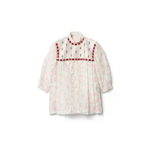 Miu Miu Cloqué Mini-dress With Crystals - White/ Pink
