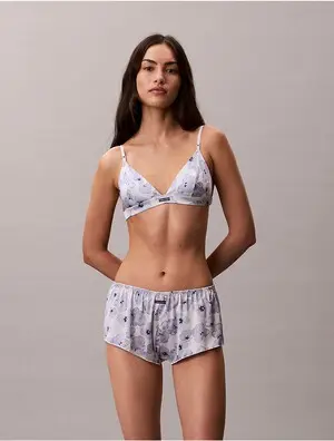 Calvin Klein Signature Satin Unlined Triangle Bra - Buttercup Floral Harbour Light