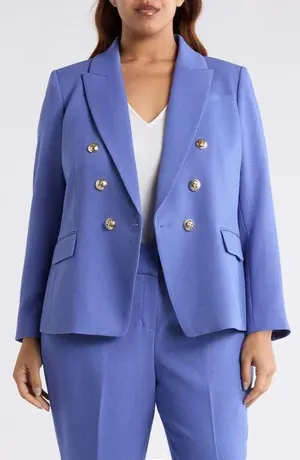 TAHARI ASL Double-breasted Twill Blazer - Deep Peri