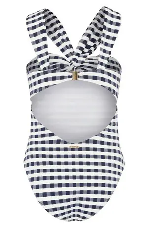 MILLY Betsy Cottage Jacquard Convertible One-piece Swimsuit - Navy/white