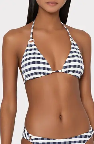 MILLY Cottage Jacquard Bikini Top - Navy/white