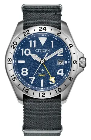 Citizen Promaster Land Gmt Eco-drive Strap Watch - Silver/navy