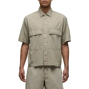 Hudson Jeans Utility Oversize Short Sleeve Cotton & Nylon Snap-up Shirt