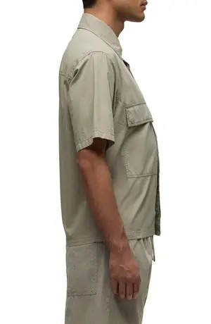 Hudson Jeans Utility Oversize Short Sleeve Cotton & Nylon Snap-up Shirt