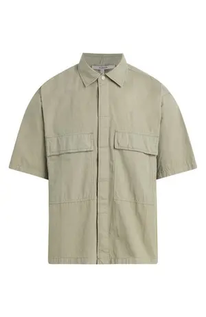Hudson Jeans Utility Oversize Short Sleeve Cotton & Nylon Snap-up Shirt