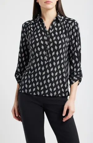 Anne Klein Geometric Print Button-up Shirt - Anne Black/white Dove